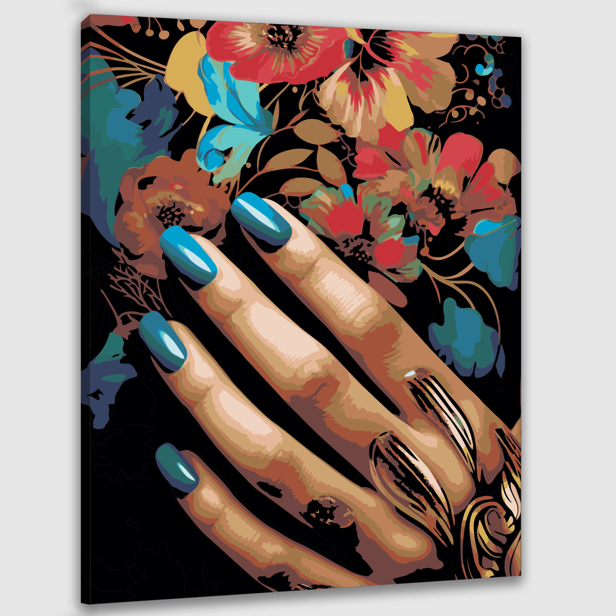 Картина по номерам 40x50 см, цифровое оформление, маникюр, цветочные узоры, привлекающие внимание, яркие цвета