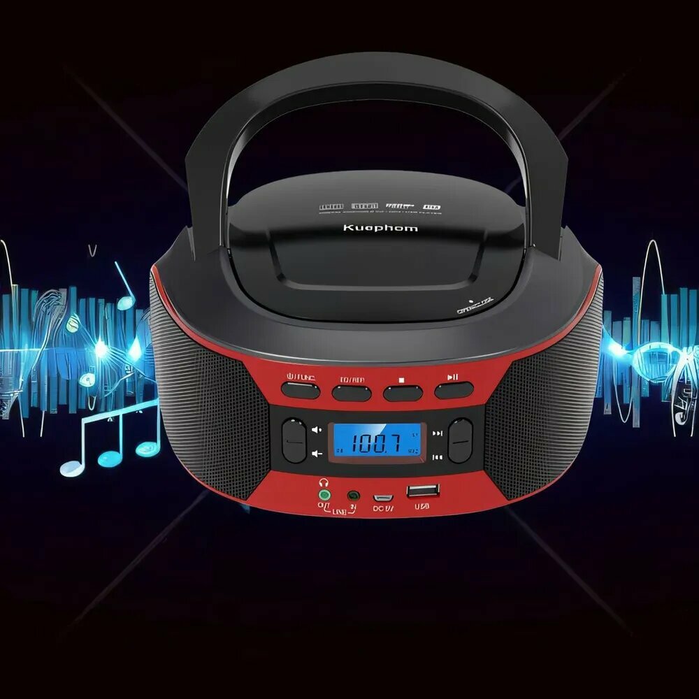 Магнитола Kомпакт-дисков Проигрыватель Boombox Cassette Player Combo с Bluetooth, черный