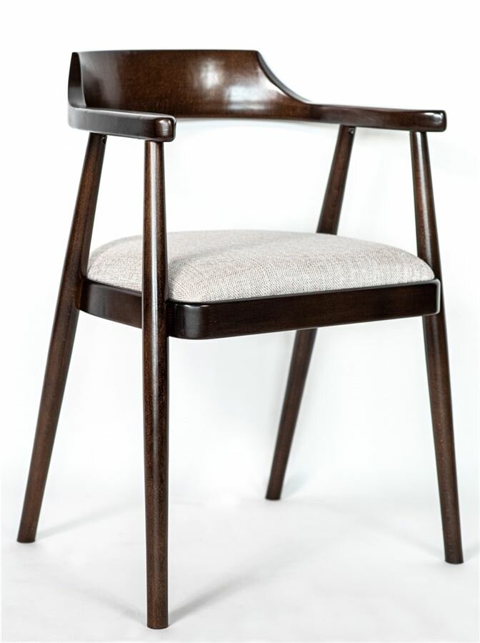 Деревянное полукресло венское Mercurius темный орех с мягким сиденьем из бежевой ткани Тесла 01