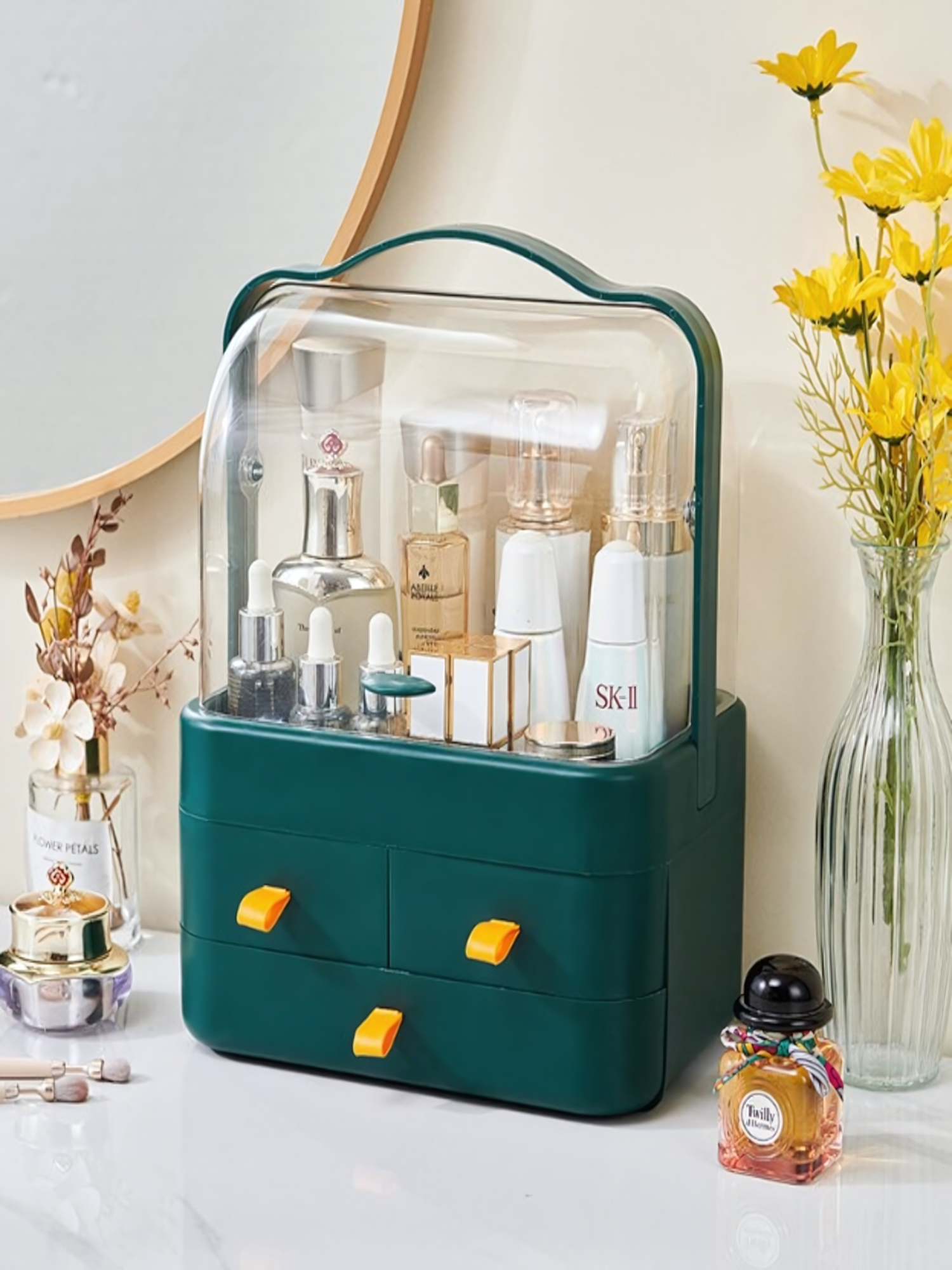 Органайзер настольный для хранения косметики, с ручкой, цвет розовый