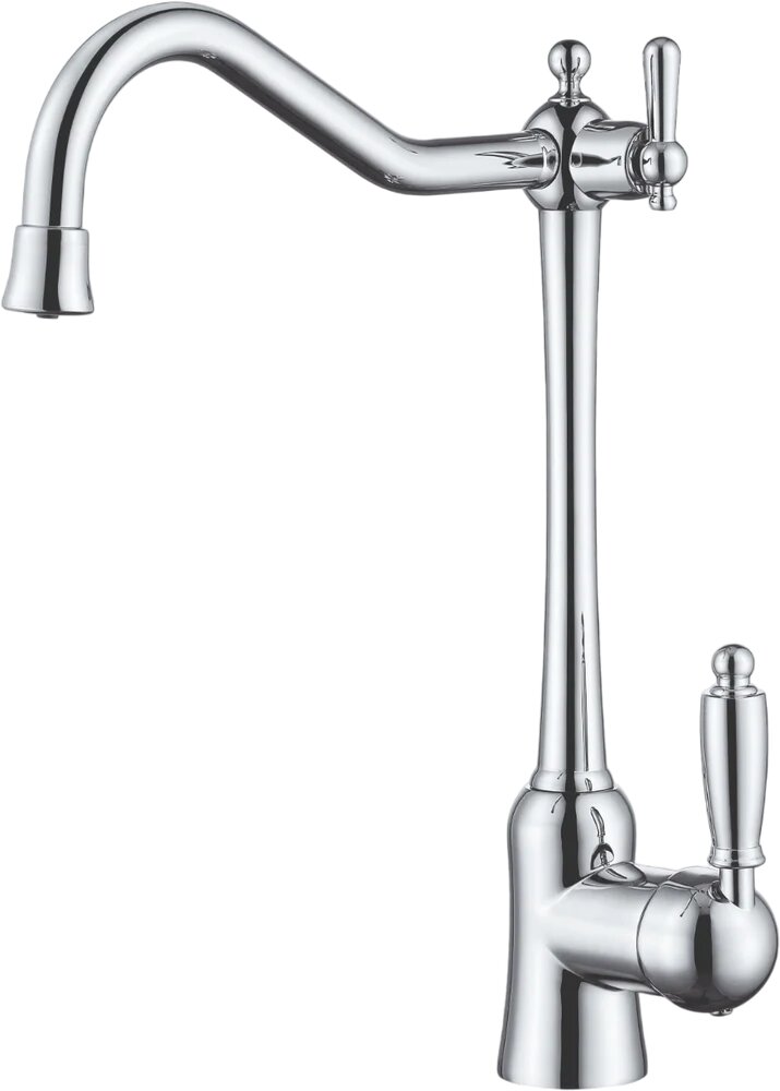 Смеситель для кухни Kaiser Vincent 31944 с краном для питьевой воды, с поворотным изливом, хром, глянцевый, однорычажный, латунный, с керамическим картриджем