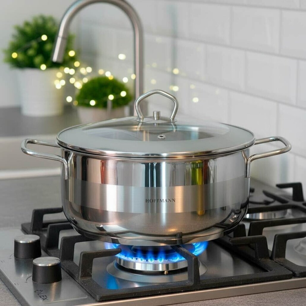 Кастрюля из нержавеющей стали 5л, с капсулированным дном для индукции, надежная и долговечная