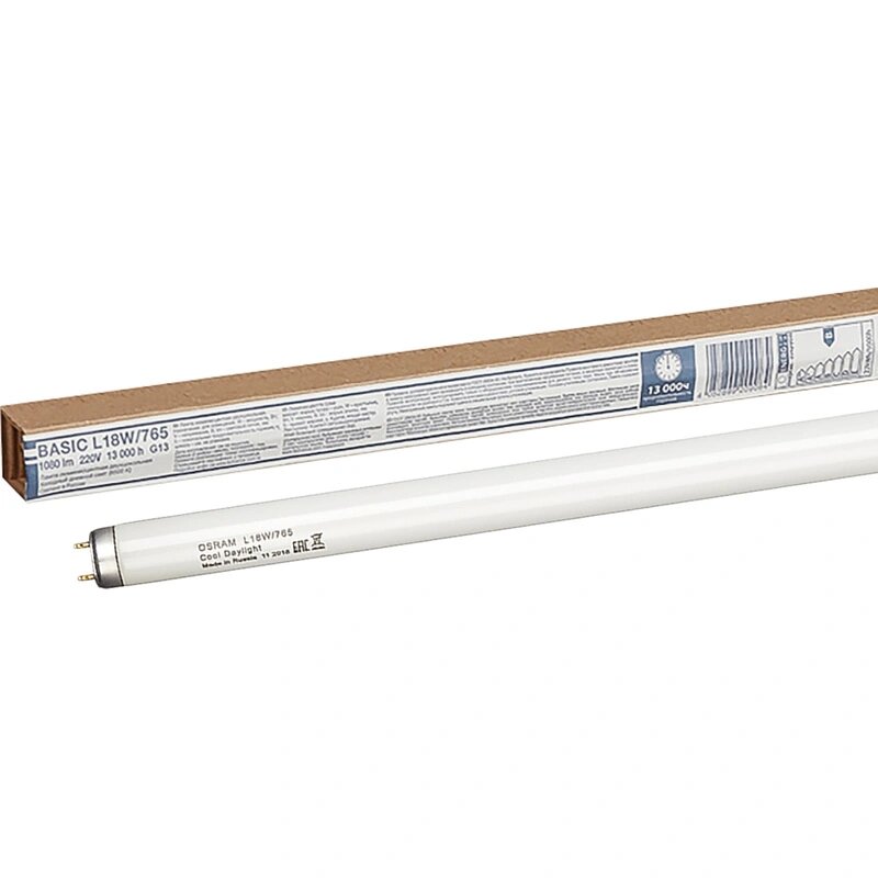 Лампа люминесцентная Osram L 18W/765 G13 6400К хол. дневн. 25шт/уп