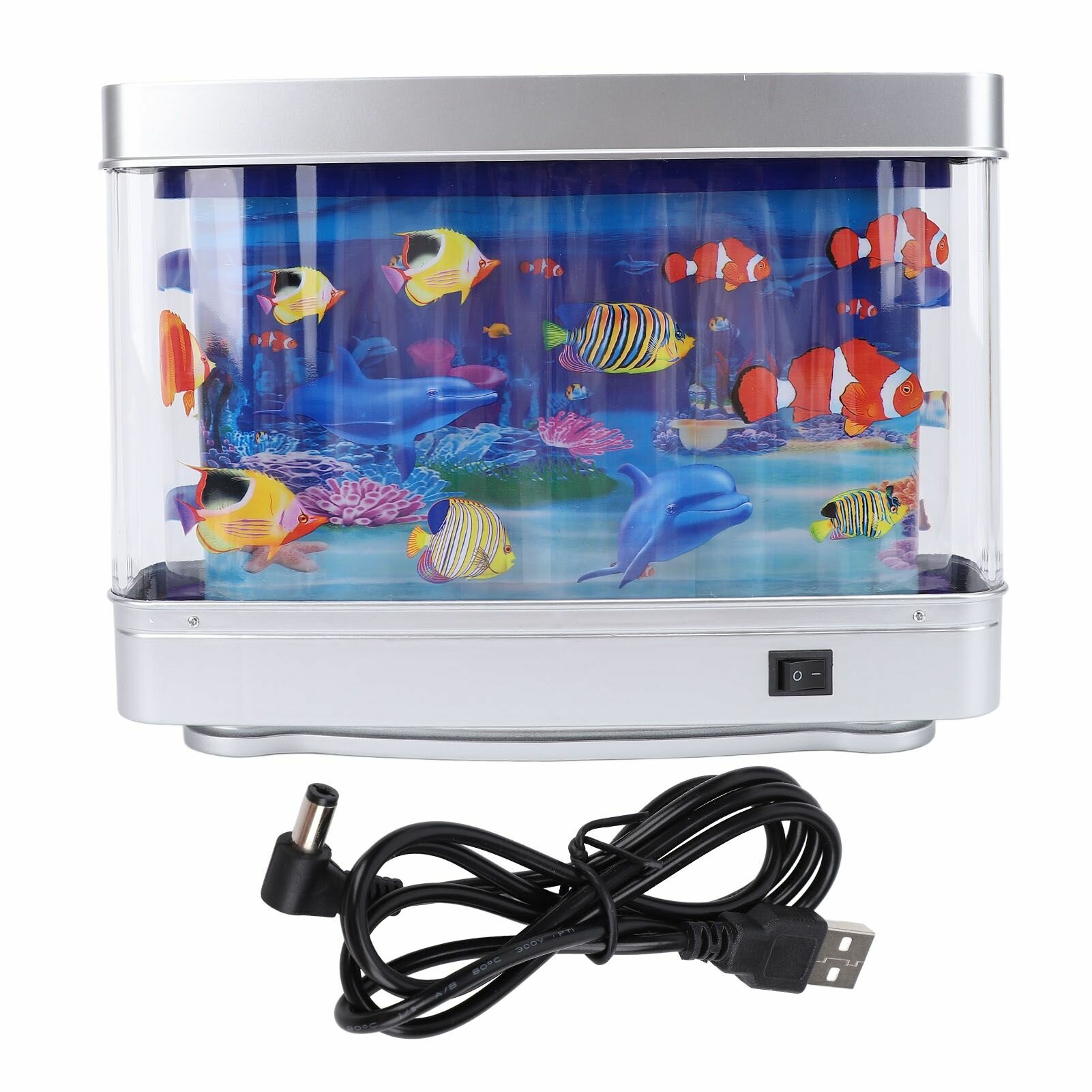 Мини-аквариум с движущимися рыбками, LED подсветка, USB питание, декоративный светильник для стола