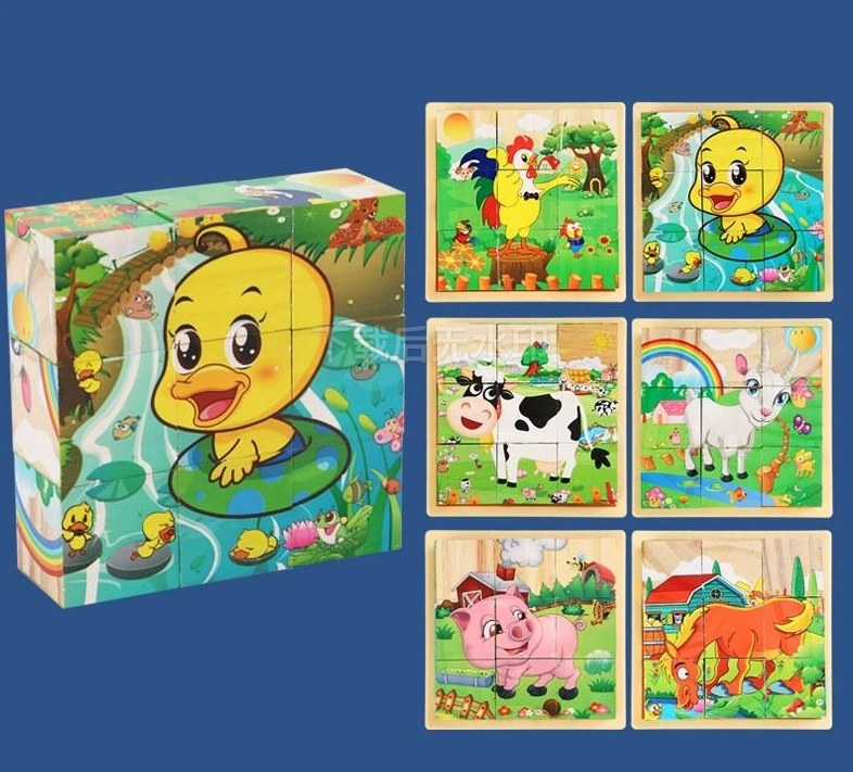 Девять зерен, шестигранный пазл-раскраска, деревянная игрушка-перевертыш, с деревянным блюдом, ферма