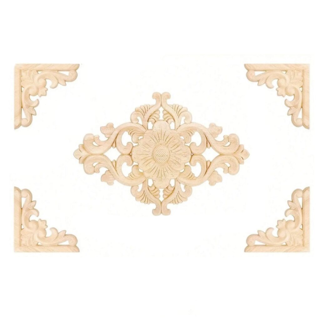 Угловой цветок из цельного дерева в европейском стиле с деревянной головкой, резной длинный цветок, аксессуары для украшения дверей шкафа-5 комплектов