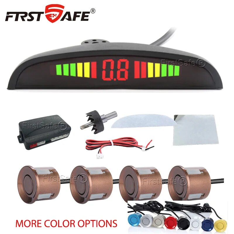 FirstSafe Factory Автомобильный светодиодный датчик парковки, 4 датчика, 22 мм, подсветка дисплея, комплект обратного радара, система монитора 12 В, 13 цветов, Другой, 068-BN-4-22MM