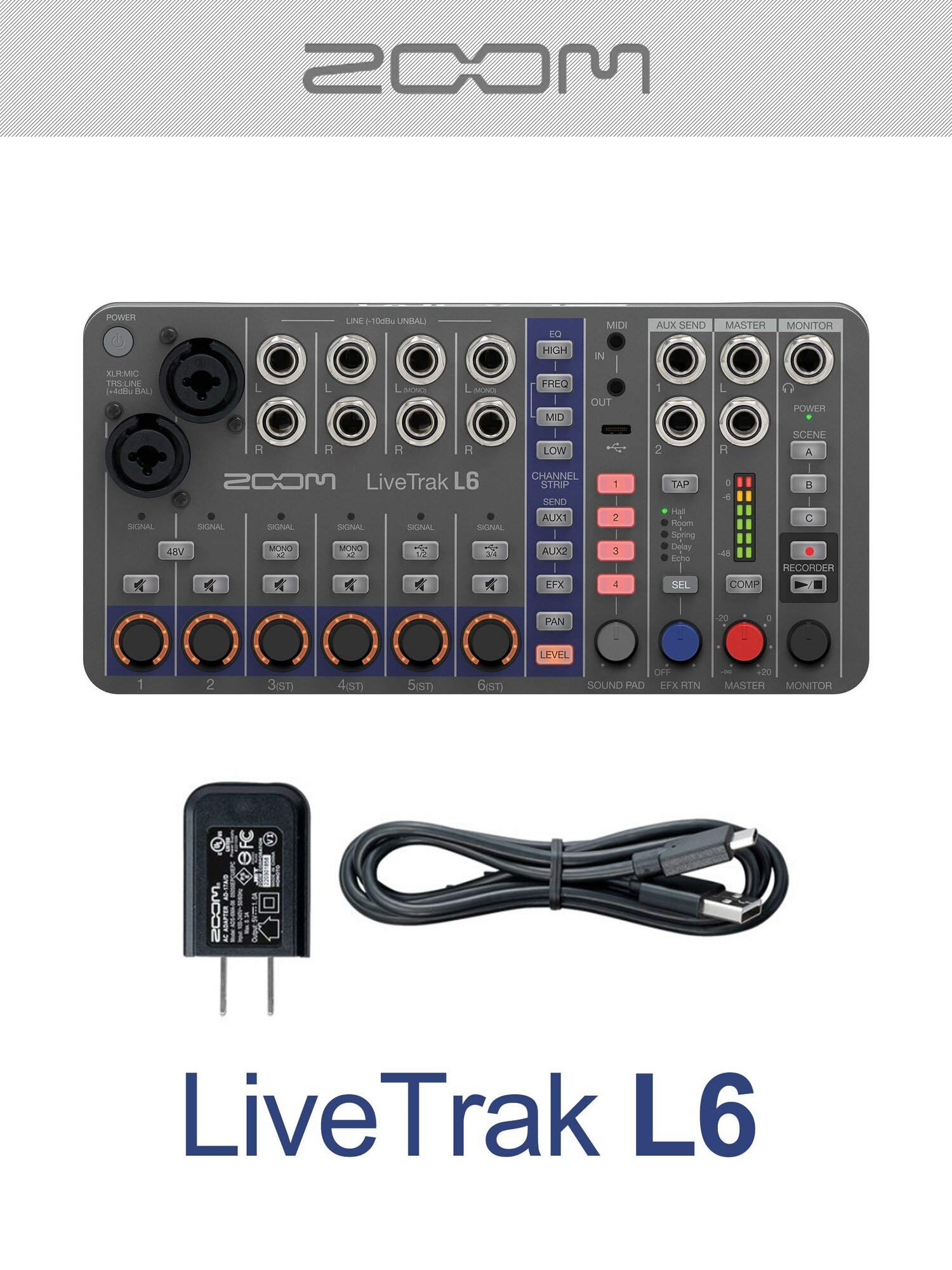 Аудиомикшер Zoom L-6 "Livetrak", портативный, цифровой, перламутровый