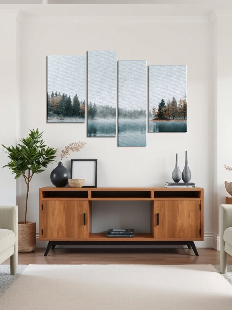 Картина модульная 140х100 см на натуральном холсте для интерьера/ Рассвет на озере, Diva Kartina