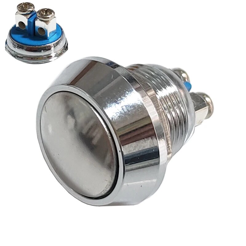 12 мм цветной металлический кнопочный переключатель с шариковой поверхностью 250 В, 3 А, отсутствует стандартная блокировка, мгновенный автоматический сброс при нажатии IP65, 2 типа установки