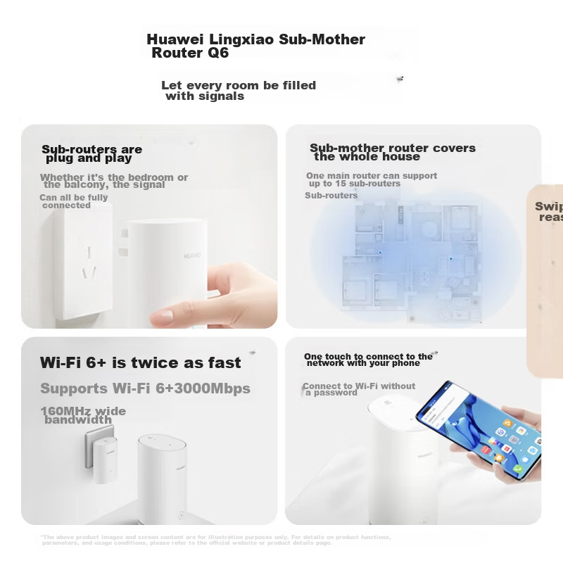 Huawei Lingxiao Parent-Child Router Q6 (1 Parent 1 Child Set), AX3000Mbps Gigabit Router, Whole-House WiFi 6+, Powerline Version, Wireless Wall-Penetrating King, Powerline Modem