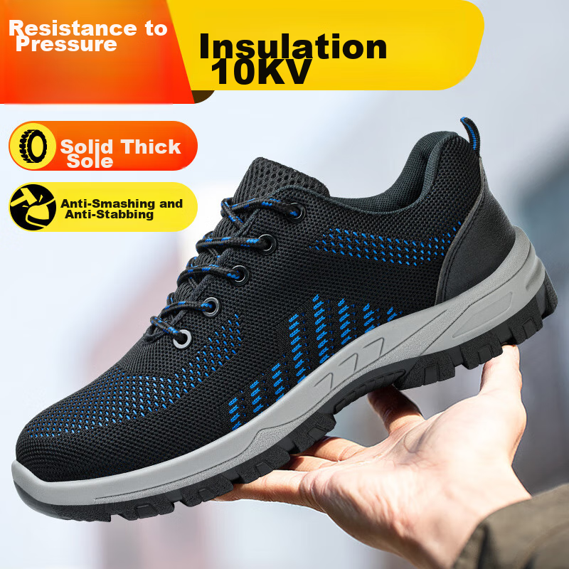 Laoguanjia Safety Shoes for Men, Flyknit Breathable, Electrician Insulated 10KV, Wear-Resistant, Anti-Smashing, Anti-Puncture, Functional Work Shoes, Size 43