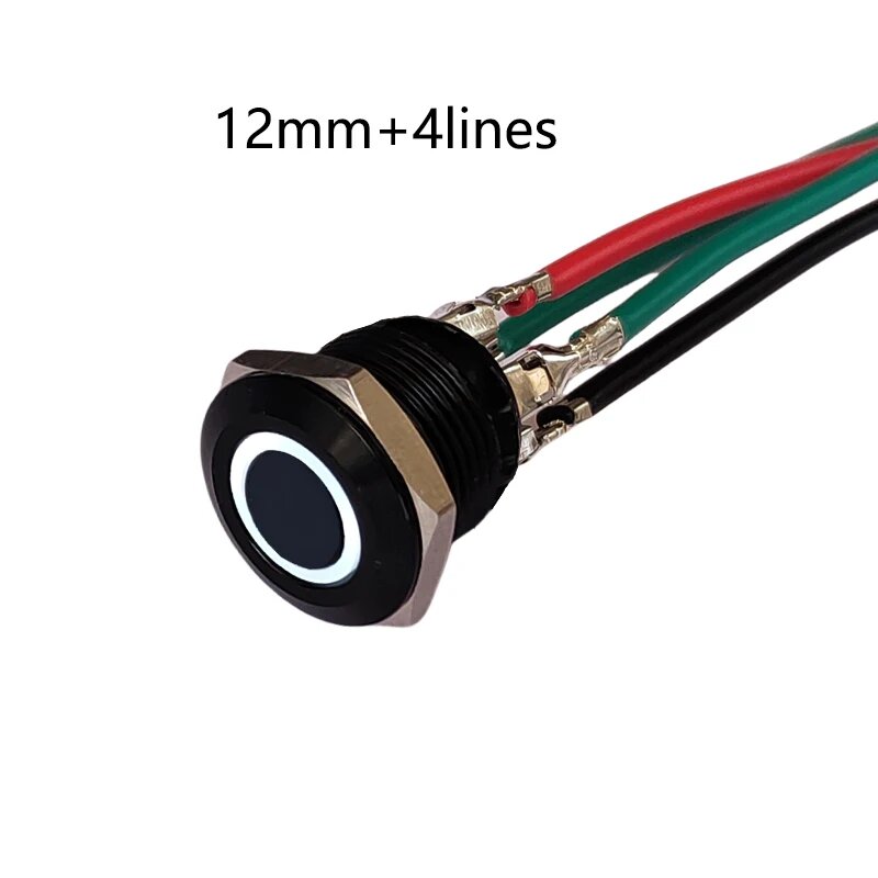 Суперкрошечный черный металлический кнопочный переключатель 12 мм, с 4 линиями, IP65 Светодиодный 3-24 В, 50 мА, без блокировки, кольцевой переключатель с логотипом для компьютерного освещения автомобиля