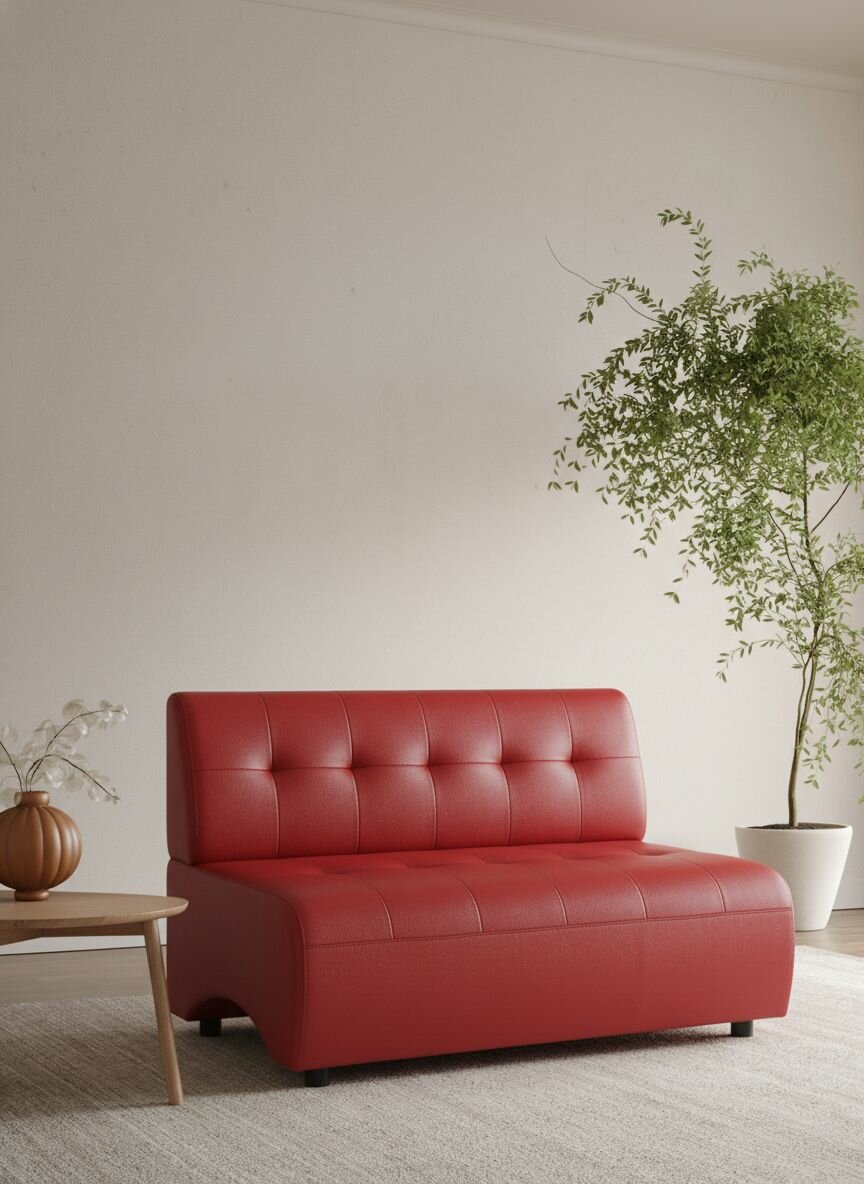 Диван прямой Вега без подлокотников красная кожа . Офис, дом, салон красоты, прихожая, гостиная, зона ожидания.