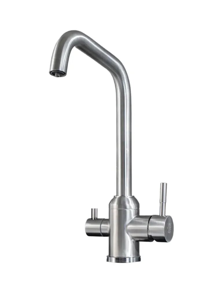 Смеситель для кухни РМС SUS124-017F-015 с краном для питьевой воды, с поворотным изливом, матовый, однорычажный, нержавеющая сталь, с керамическим картриджем
