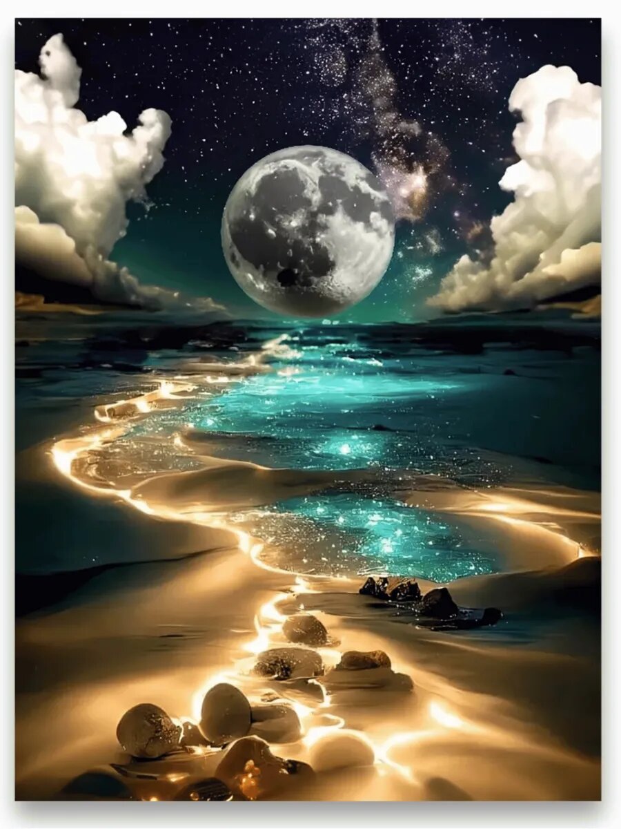 Картина по номерам 40x50 "Лунный свет и море"