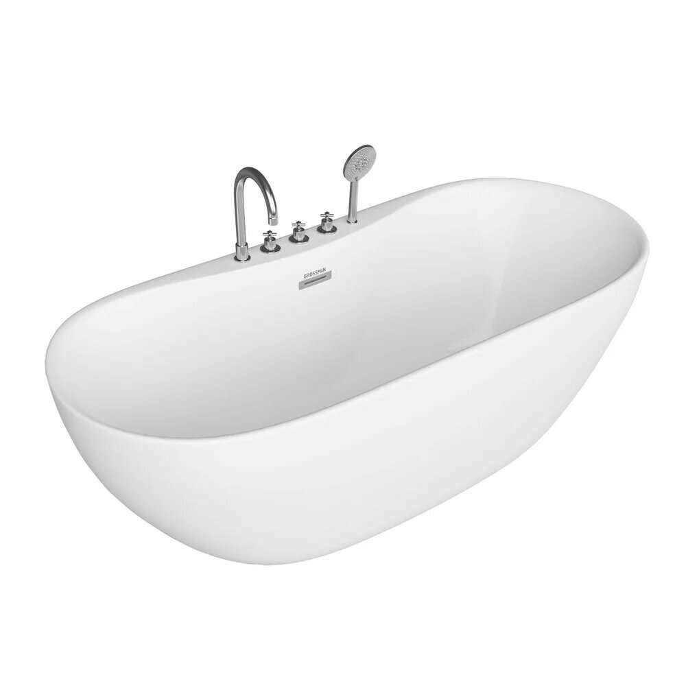 Акриловая ванна Grossman Classic GR-12501-1 160x75, пристенная, отдельностоящая, белая, глянцевая, овальная, со встроенным смесителем