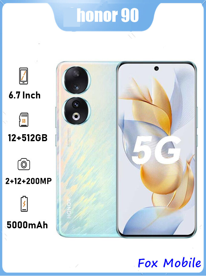 Honor Смартфоны Honor 90 12+512 ГБ синий Global поддержка NFC Google Мобильные телефоны