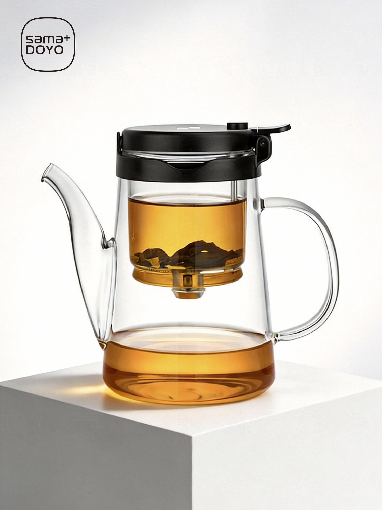 Термостойкий стеклянный чайник с фильтром 750 мл — разделение заварки одним нажатием!
