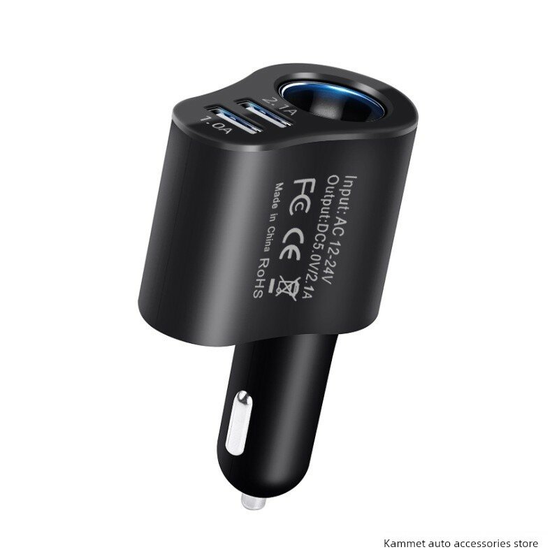 Черный адаптер для зарядки автомобиля 3 в 1 для розетки прикуривателя, 3 USB-порта, 12В, компактный дизайн