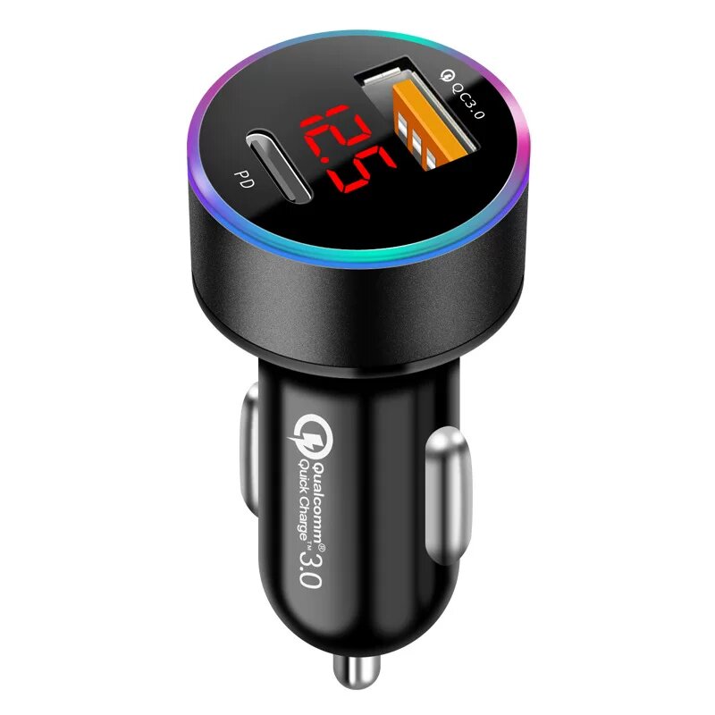 Автомобильный адаптер с PD 20Вт и QC3.0 быстрой зарядкой, детектирование напряжения