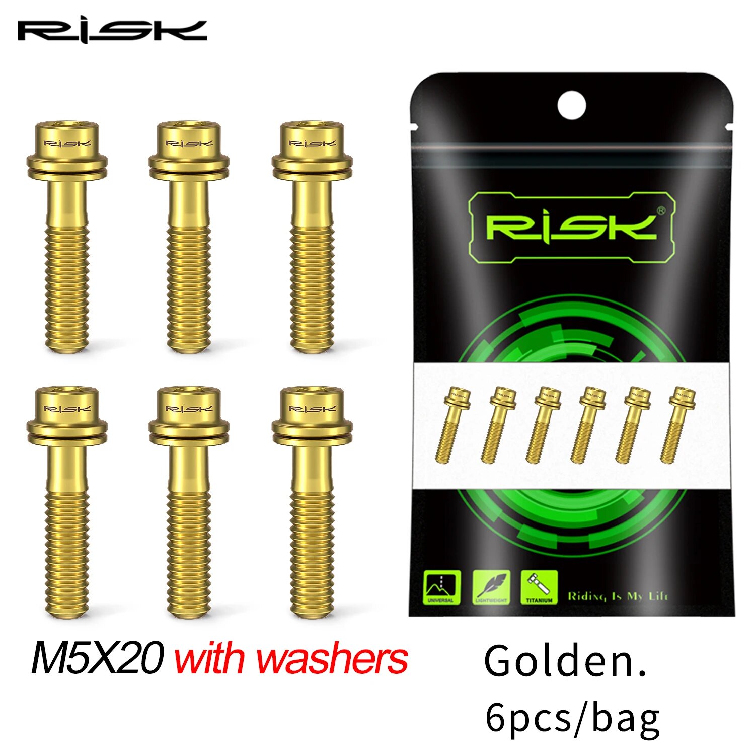 RISK Болты для выноса руля велосипеда титановый сплав M5x16/18/20 M5X20 Gold Washer