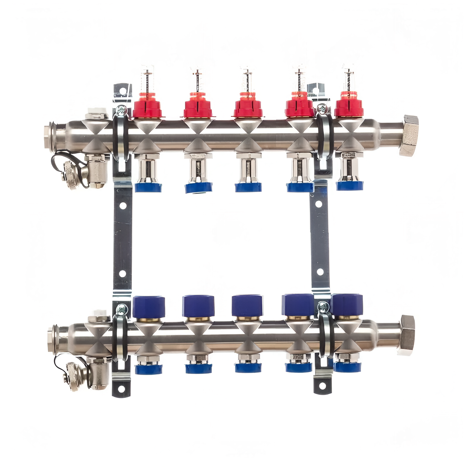 Коллекторная группа c расходомером 1"х 5 отводов TST, нержавеющая сталь