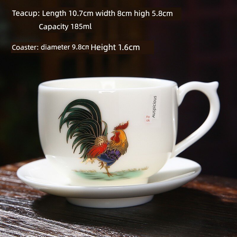 Петух большая мастер-чашка, чайная чашка, одна чашка, баранина, жир, нефрит, белый фарфор, кофейная чашка с ручкой,