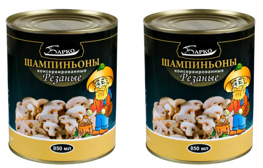 Шампиньоны резаные Барко, 850 гр, 2 шт