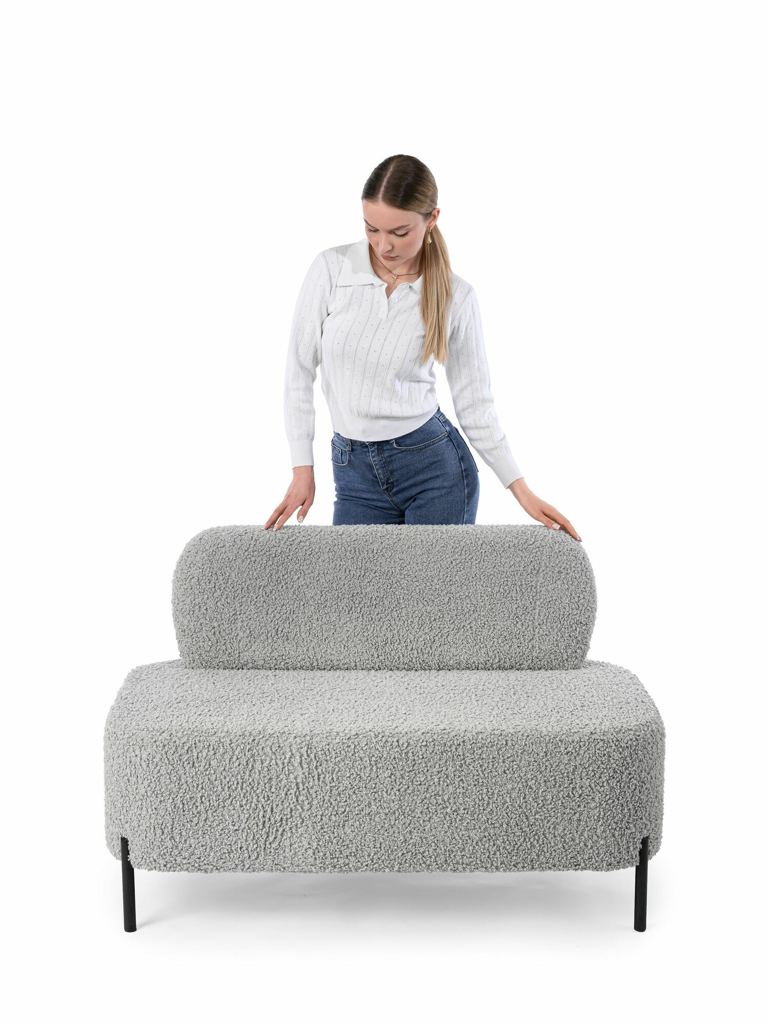 Диван KamicoHome Como, прямой, двухместный, серый мех, 118х62х77 см