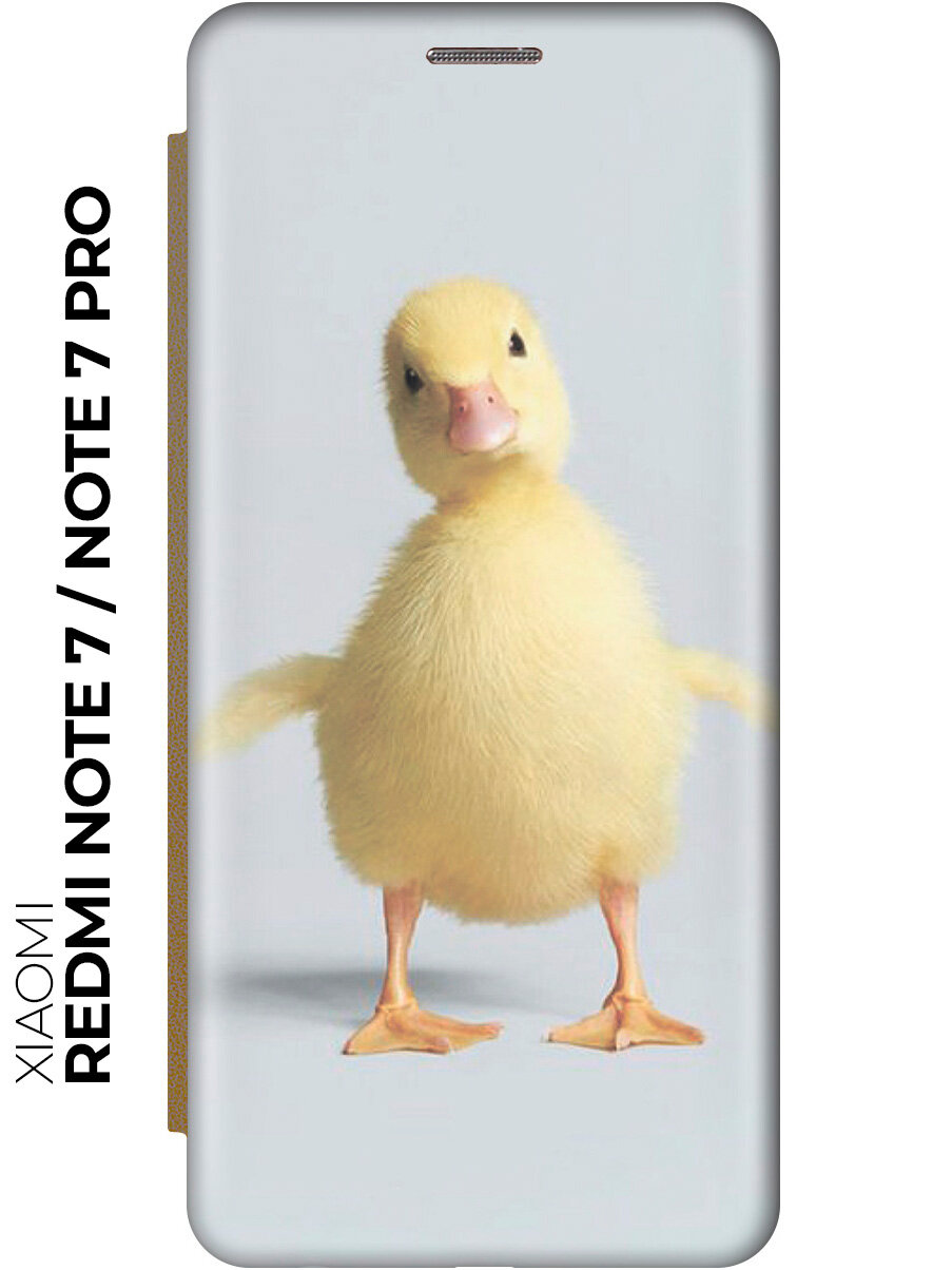 Чехол-книжка Утя на Xiaomi Redmi Note 7 / Note 7 Pro / Сяоми Редми Ноут 7 / Ноут 7 Про золотой
