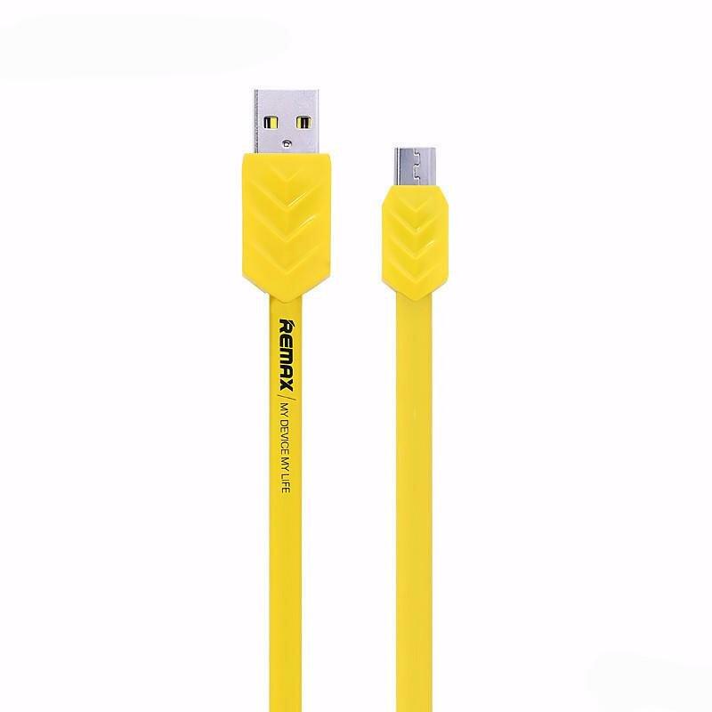USB Дата-кабель Remax Fishbone для смартфона MicroUSB, плоский пластиковые разьемы, 1 метр, желтый