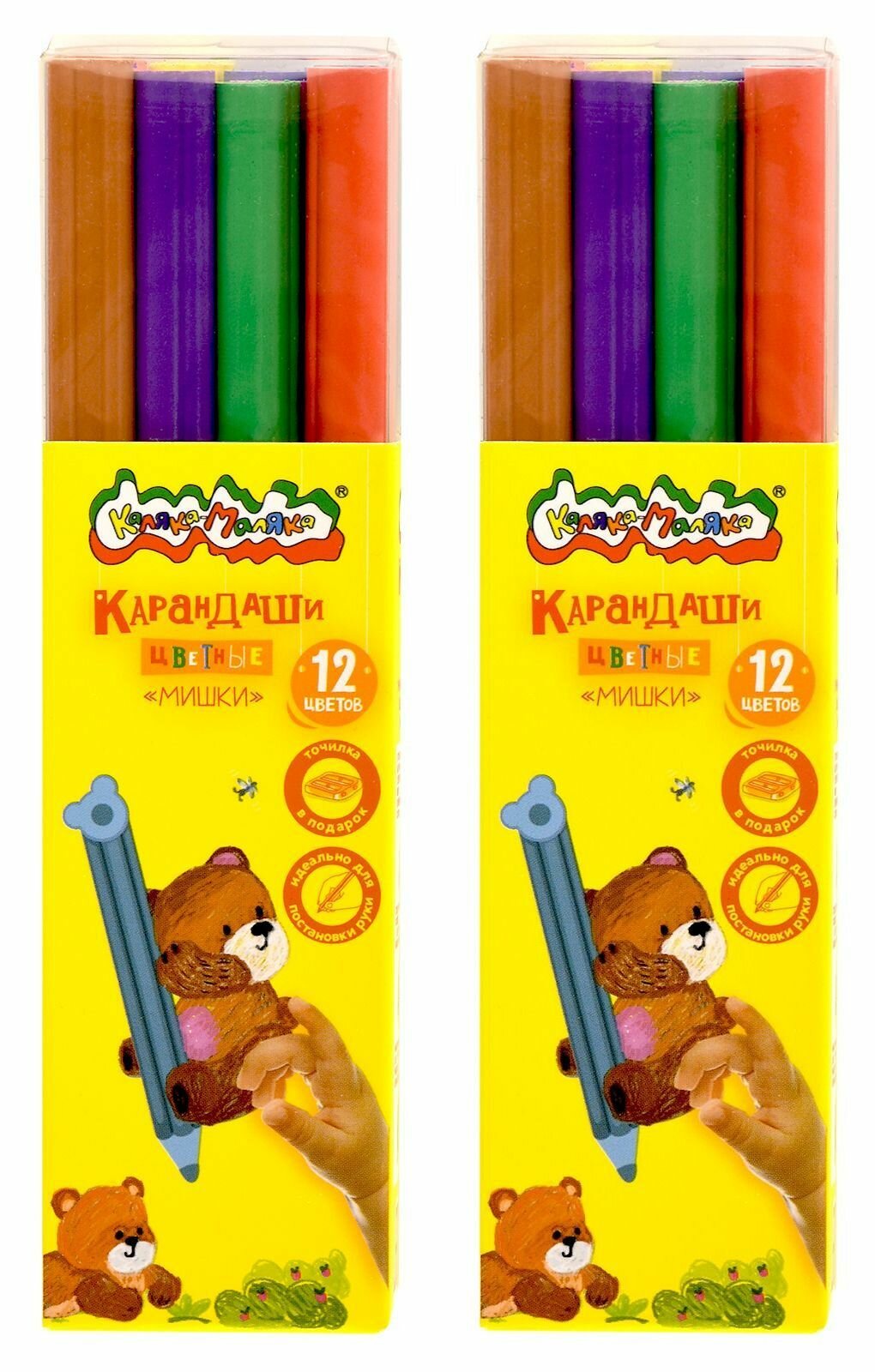Каляка-Маляка Набор цветных карандашей Jumbo Мишки,12 цветов,2 шт