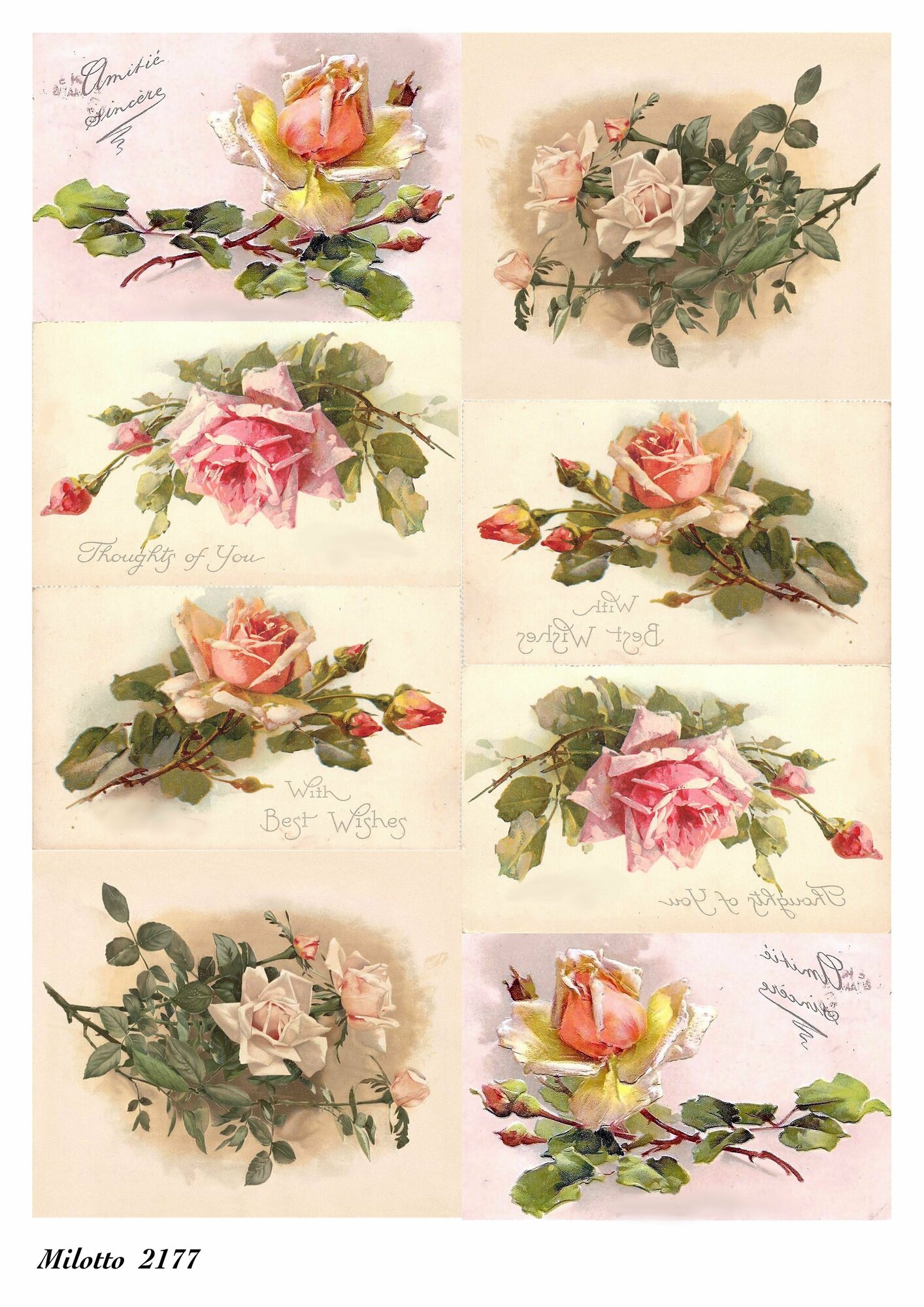 Декупажная карта А4 рисовая бумага цветы розы 2177