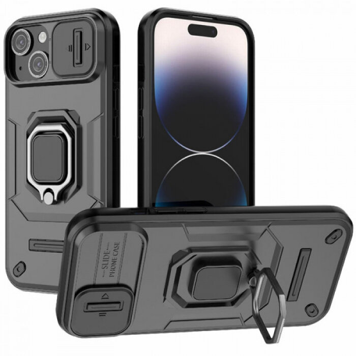 Transformer Ring Holder Противоударный чехол с кольцом и шторкой камеры для iPhone 15
