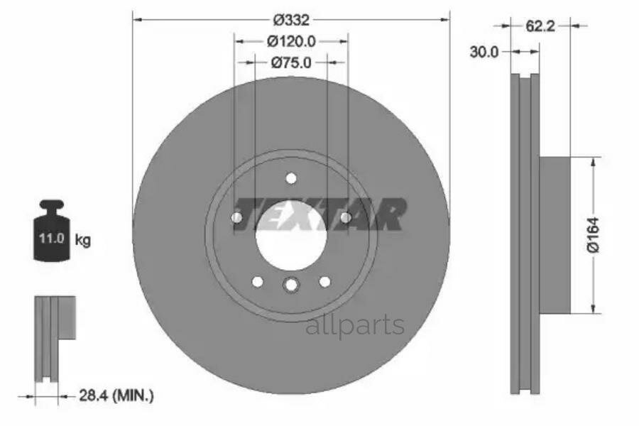 TEXTAR 92160805 Диск тормозной передний с покрытием PRO+ BMW X5-E70/F15 / X6-E71/F16 TEXTAR 92160805
