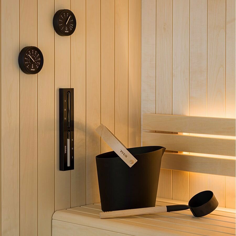 Набор аксессуаров Tylo Brilliant Black: бадья, ковш, песочные часы, термометр, гигрометр