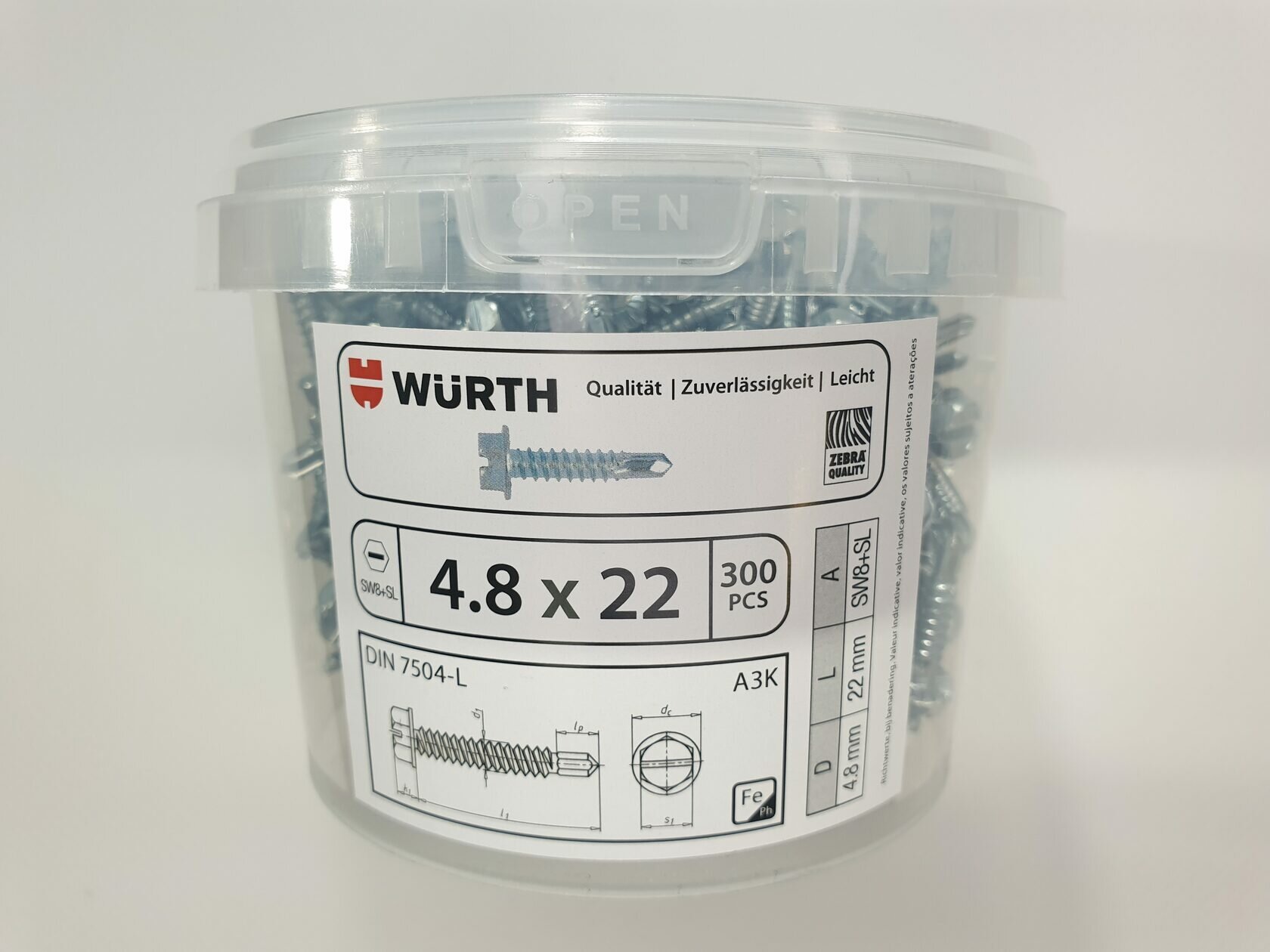Саморез по металлу DIN 7504 L 4.8x22 (300 pcs) WURTH, Германия