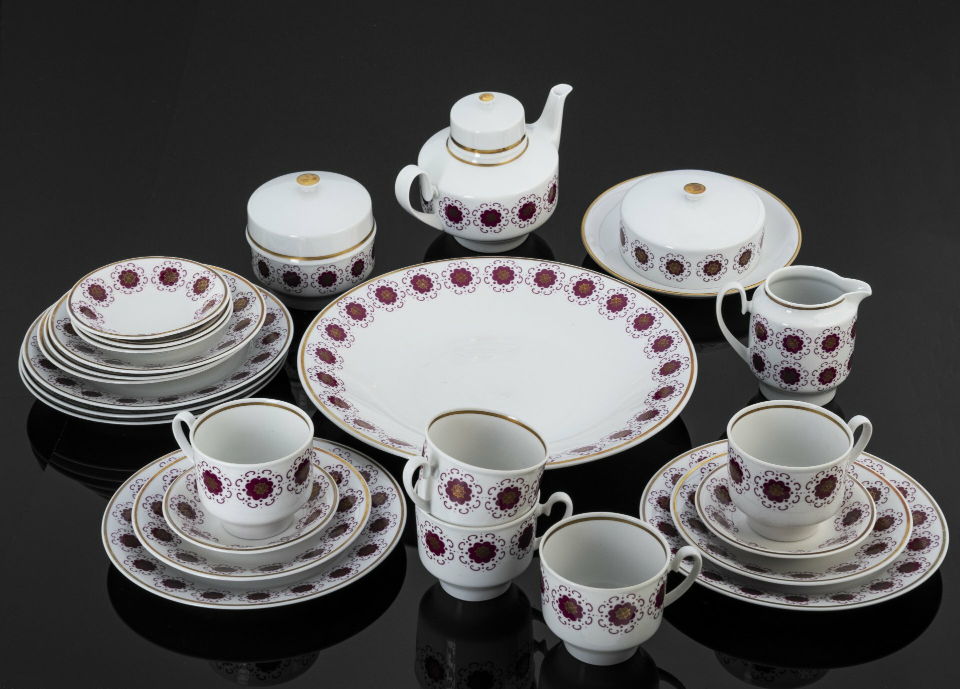 Сервиз чайный с цветочным декором, серия "Eleganz" на 5 персон (25 предметов), фарфор
