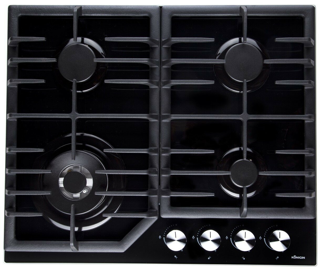 Варочная панель Konigin Blaze 604 BKGW, 4 конфорки, газ-контроль, чугунные решётки, чёрная