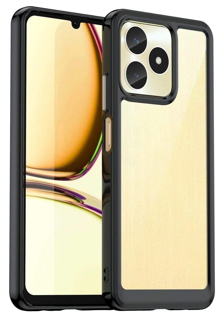 Чехол на Realme Note 50 пластиковый с силиконовой окантовкой чёрный