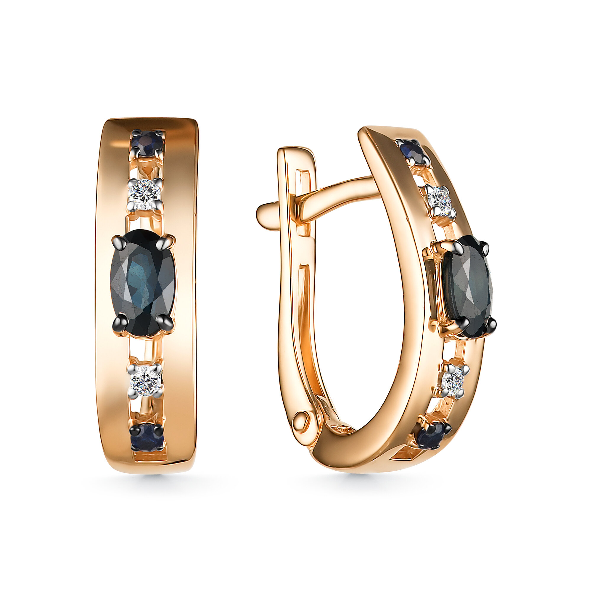 Серьги, красное золото, 585 проба, сапфир, бриллиант