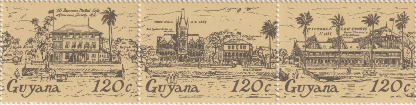 Почтовые марки Гайана 1985г. "Здания Джорджтауна" Архитектура MNH