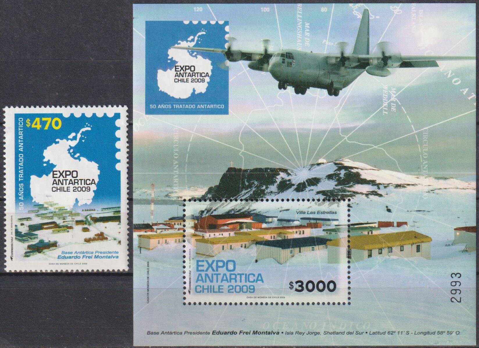 Почтовые марки Чили 2009г. "Экспо Антарктида - Чили" Авиация, Горы MNH