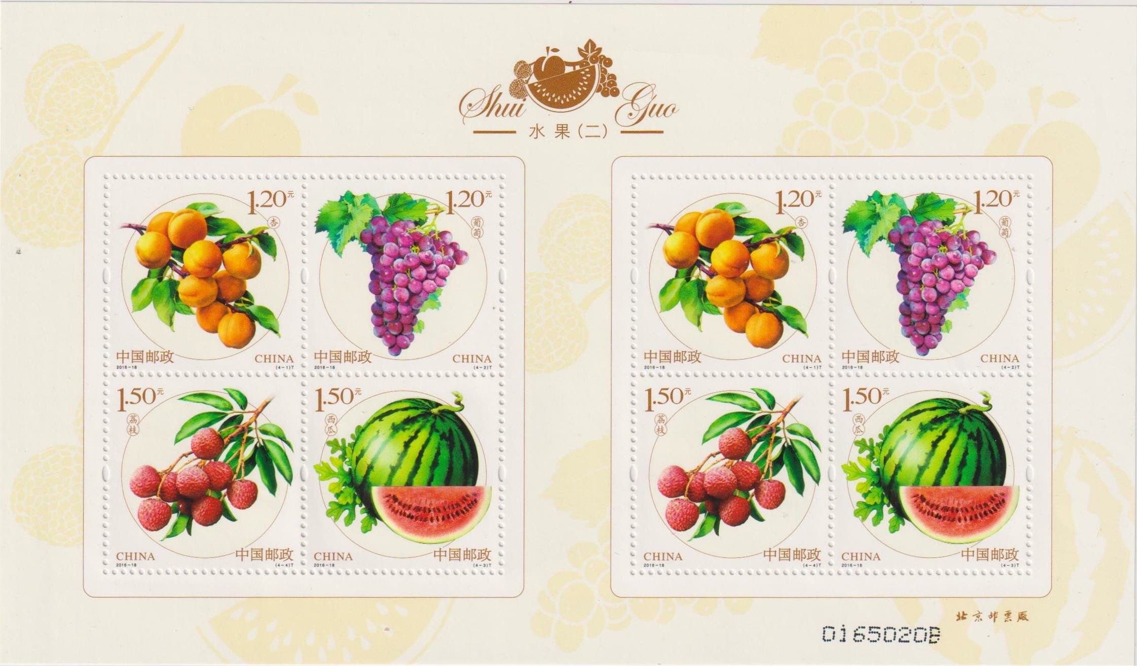 Почтовые марки Китай 2016г. "Фрукты" Фрукты, Флора MNH