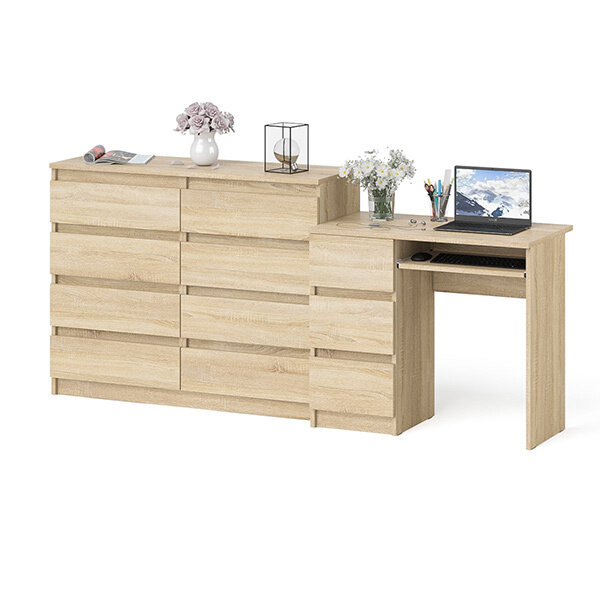 Стол компьютерный Мори МС-6 левый + Комод МК1200.8, цвет дуб сонома