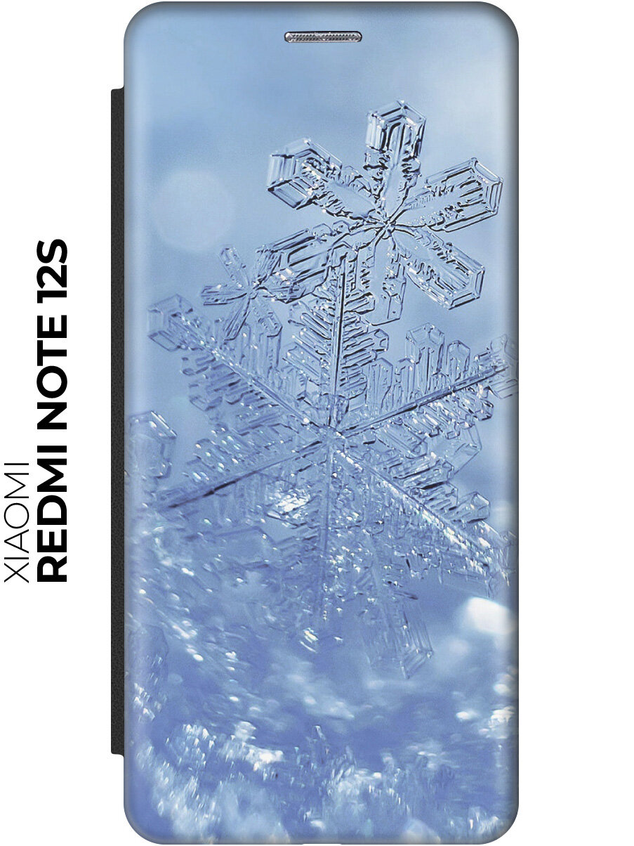 Чехол-книжка на Xiaomi Redmi Note 12s / Сяоми Редми Ноут 12с с рисунком "Снежинка на голубом" черный