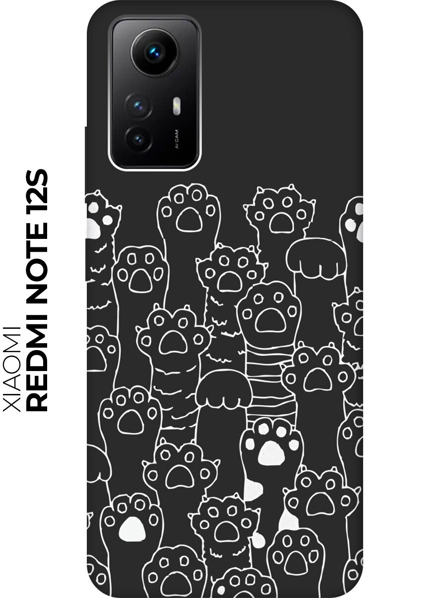 Силиконовый чехол на Xiaomi Redmi Note 12s / Сяоми Редми Ноут 12с с рисунком "Paws W" Soft Touch черный