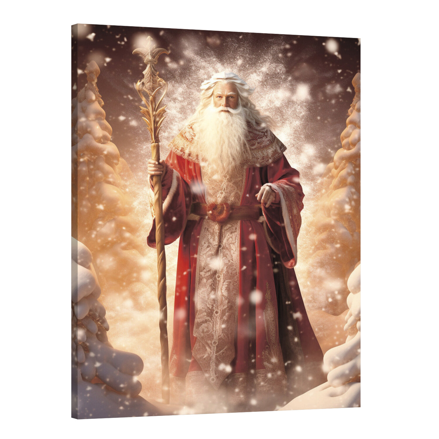 Интерьерная картина 50х70 "Снежный Дед Мороз и его волшебный посох"