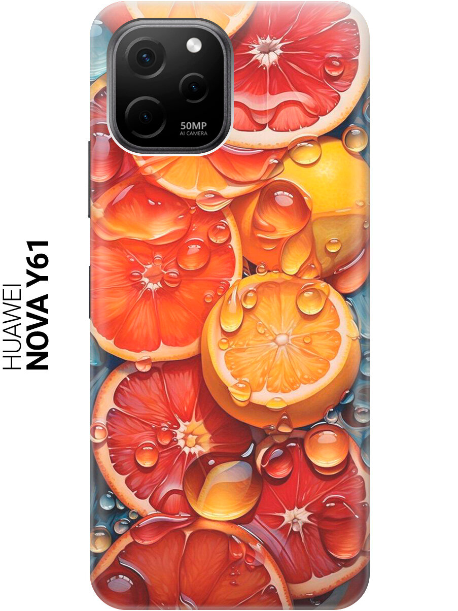 Силиконовый чехол на Huawei nova Y61 / Хуавей У61 с рисунком "Сочные апельсины в каплях"